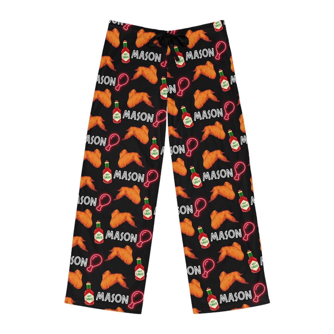 Funny Pajama Pants for Him, Chicken Wings and Hot Sauce Pants, Buffalo ...