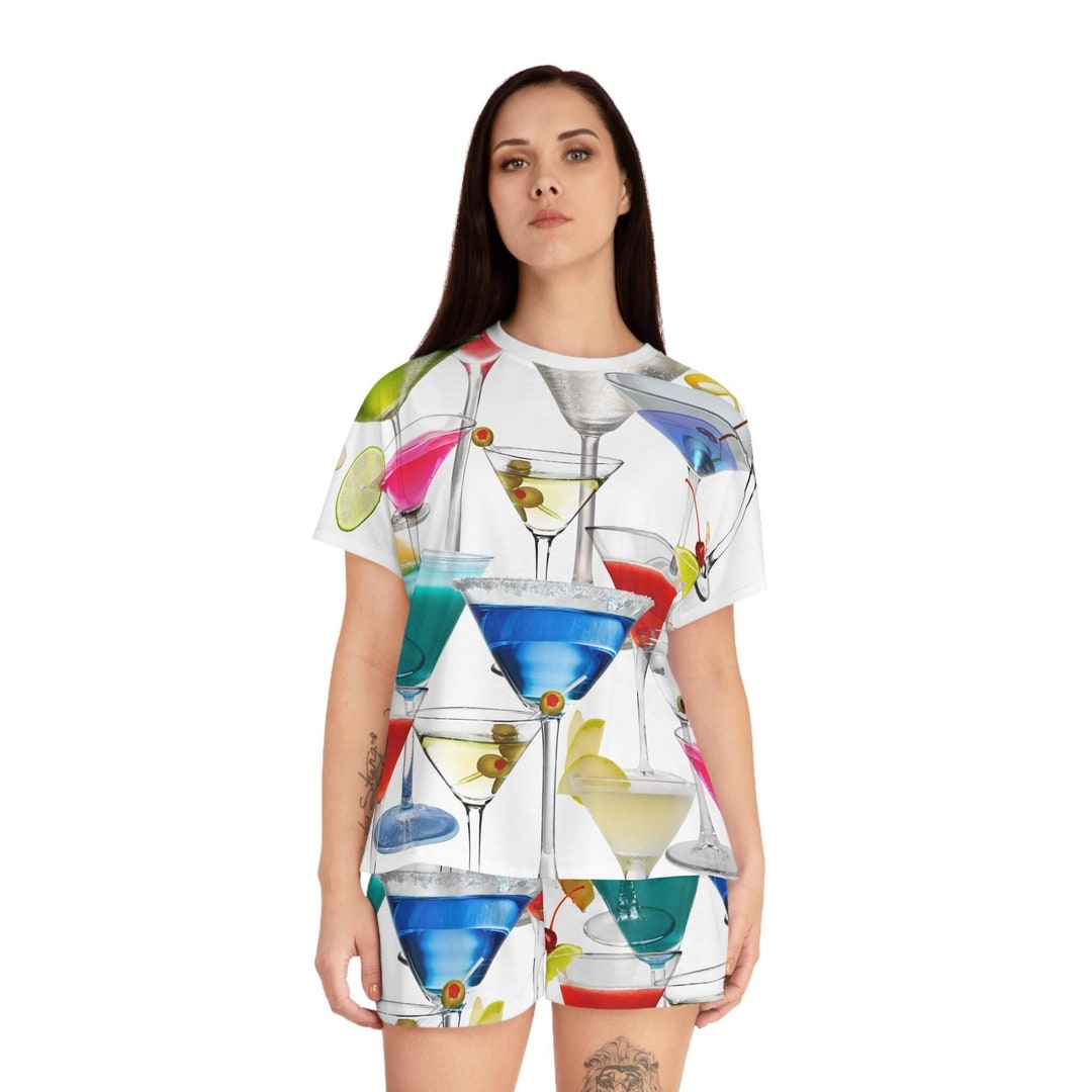 Cocktail Pajamas, Martini Pajama Set for Her, Cute Trendy Pajama Shorts ...