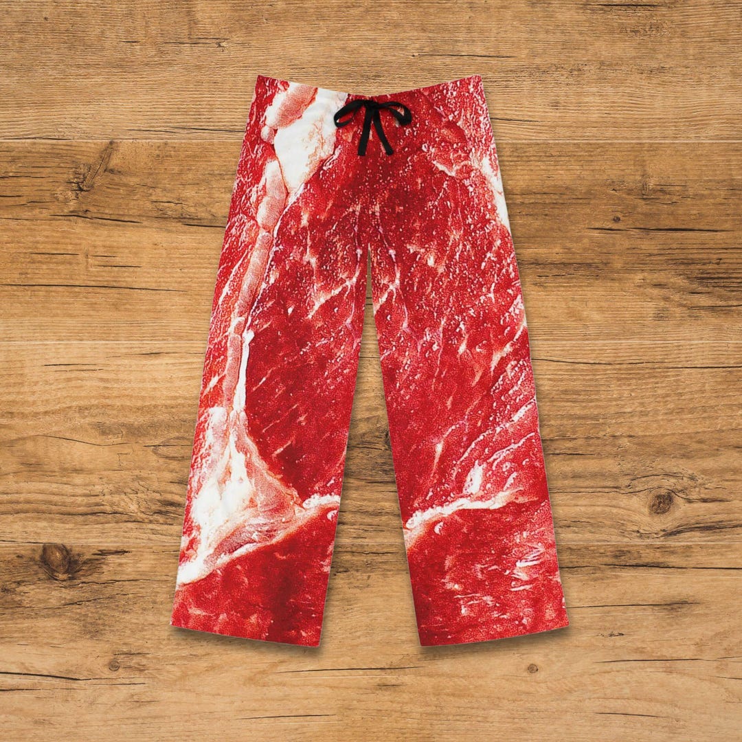 Funny Pajama Pants for Men, Real Meat Print Pj Pants Funny Gifts for ...