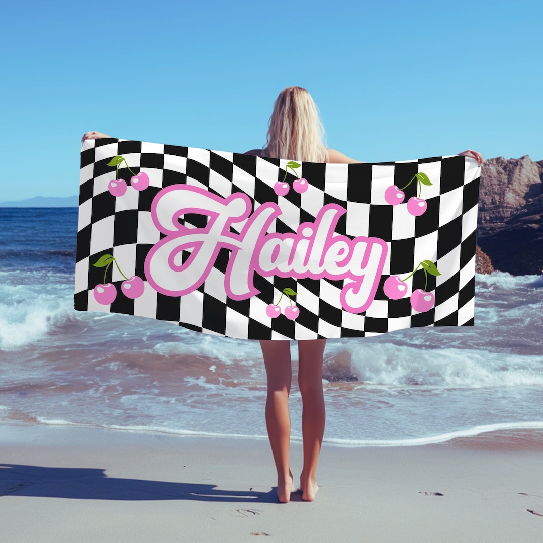 RETRO Style Personalized Beach Towel Personalized Name Bath Towel ...