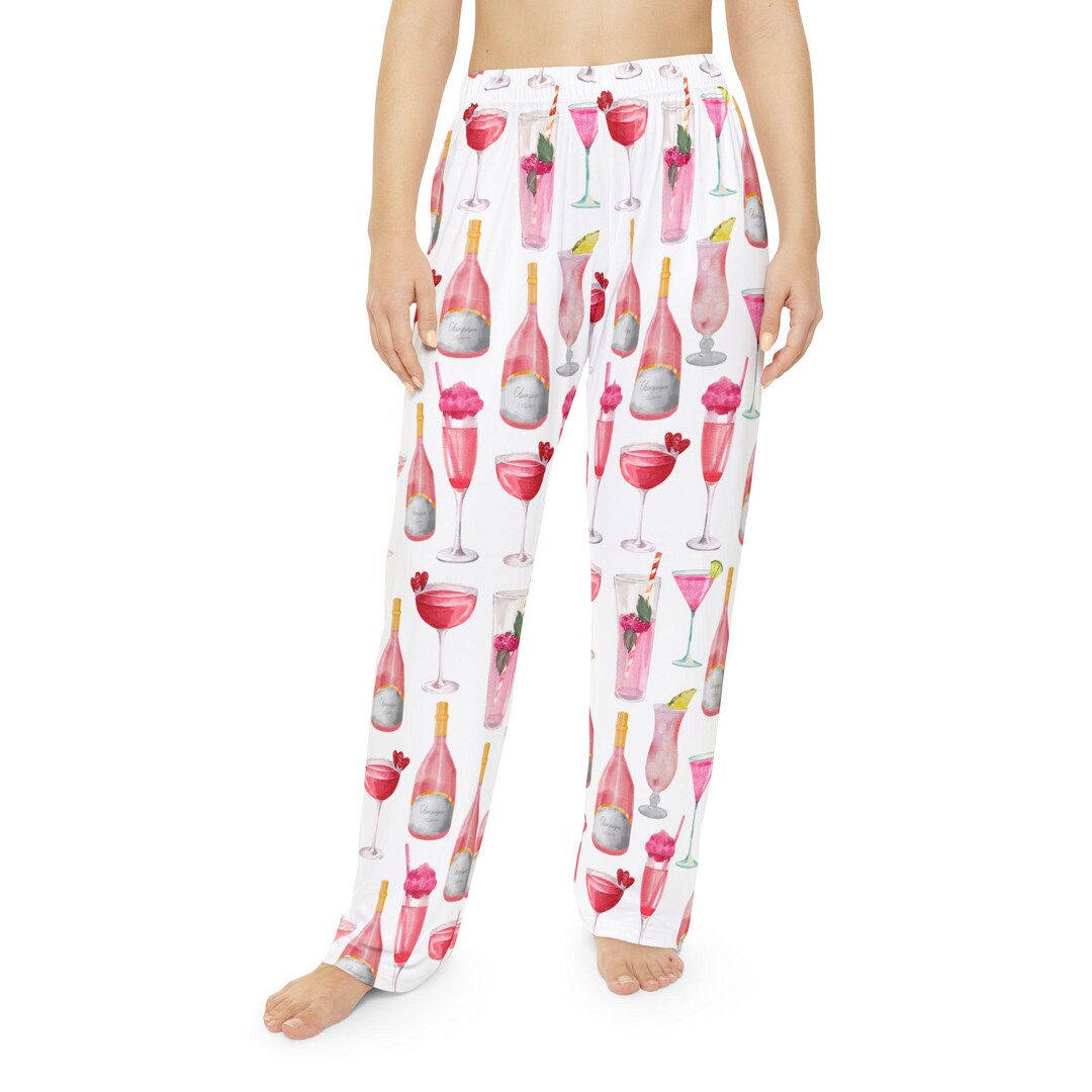 Cocktail Pajamas, Pink Champagne Pajamas With Champagne Bottles, Custom ...