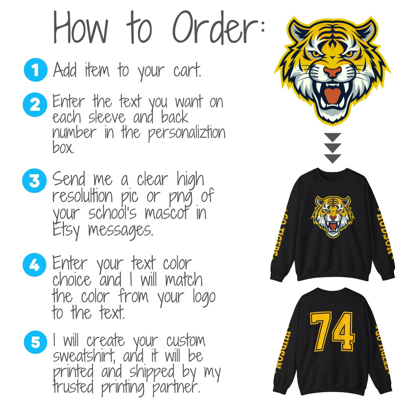 Custom Mascot Sweatshirt With Big Number and Team Name, Personalized ...