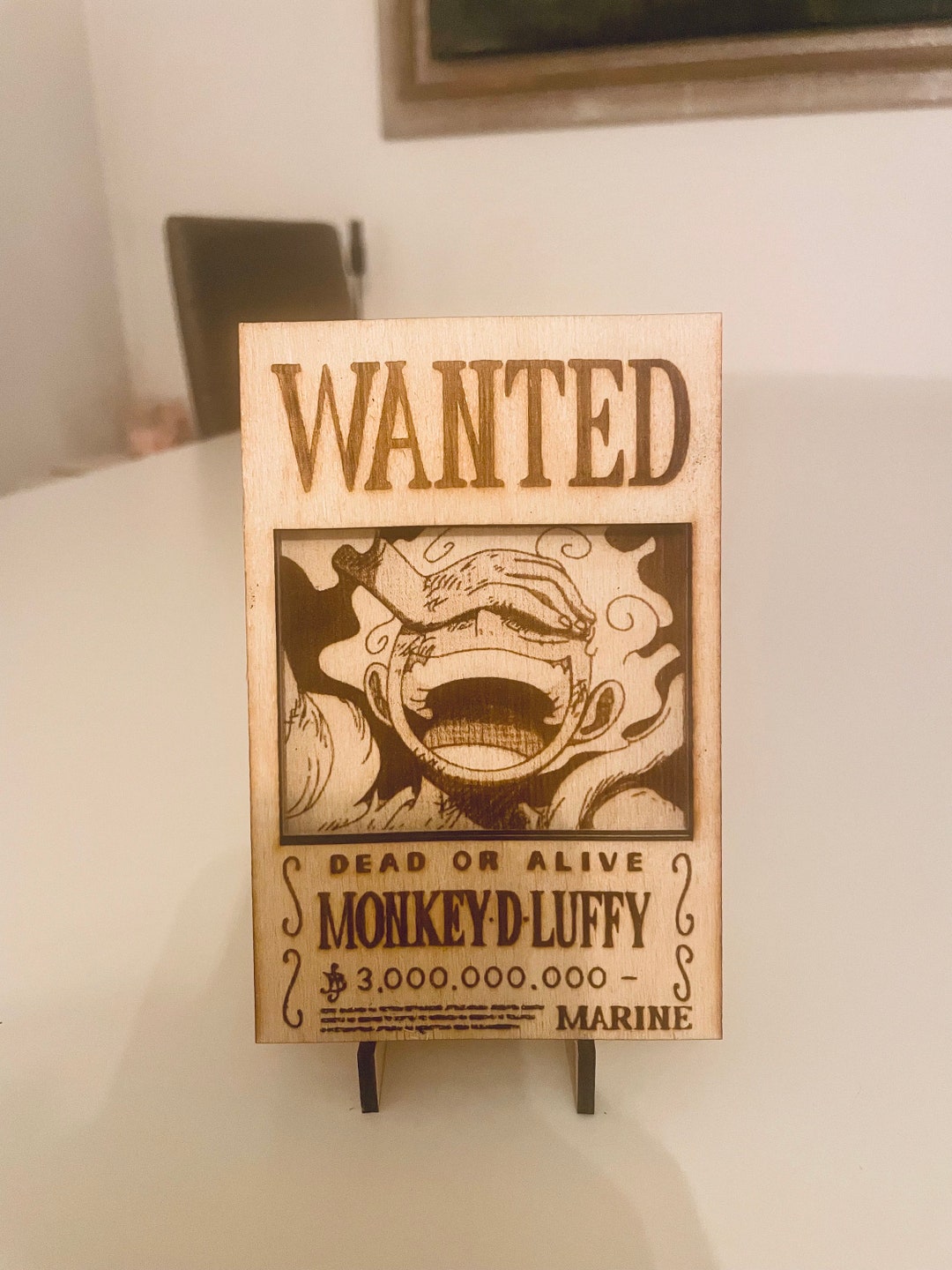 One Piece Wanted Poster Made of Wood, Ideal Gift for Straw Hat Luffy ...