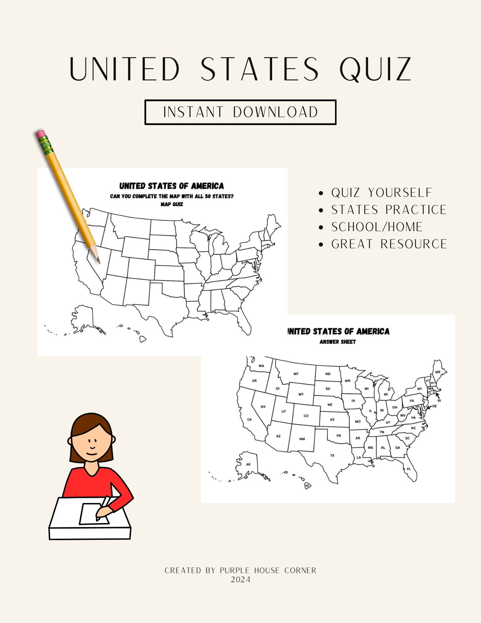 United States States Quiz Printable - Geography Test, Educational USA ...