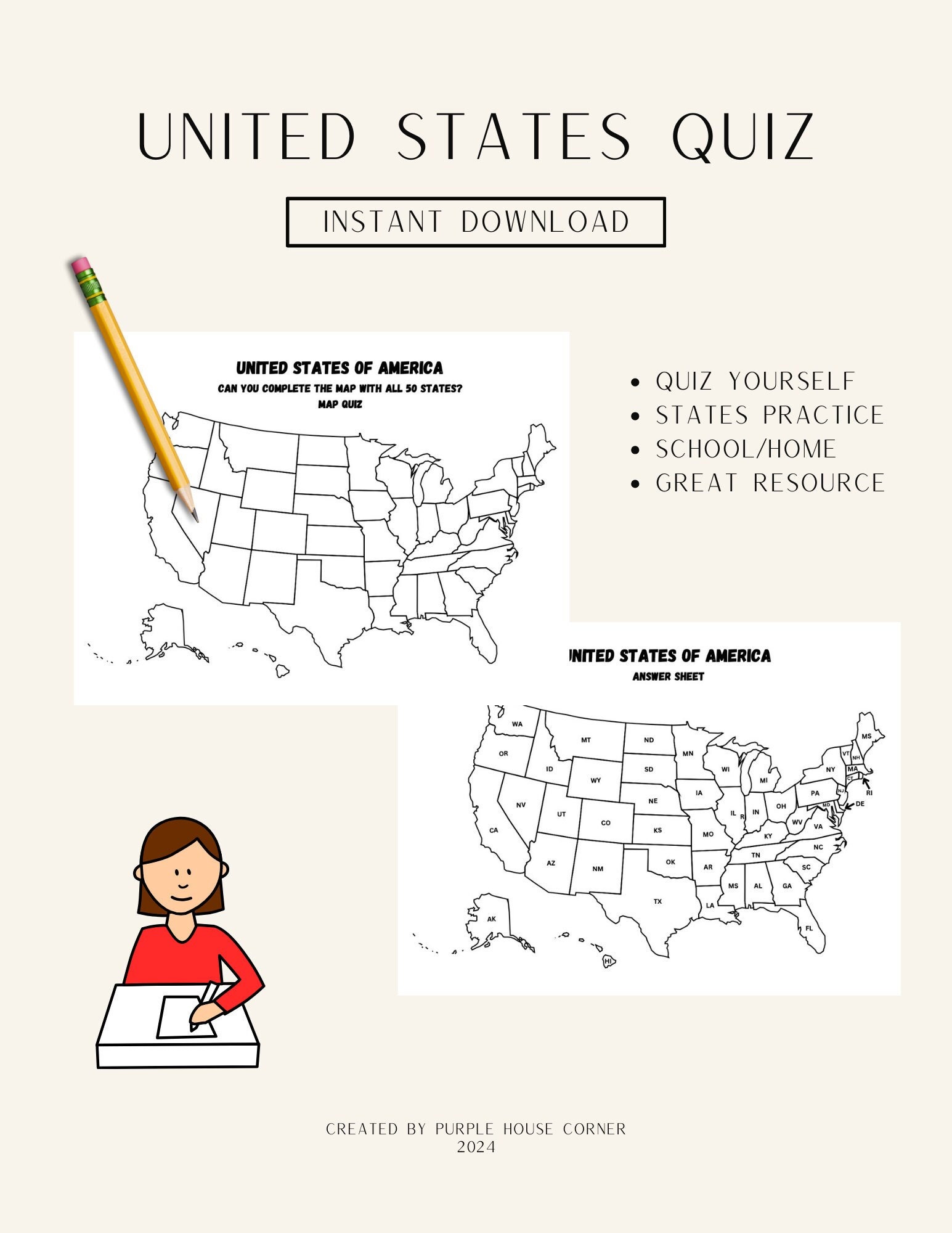 United States States Quiz Printable - Geography Test, Educational USA ...