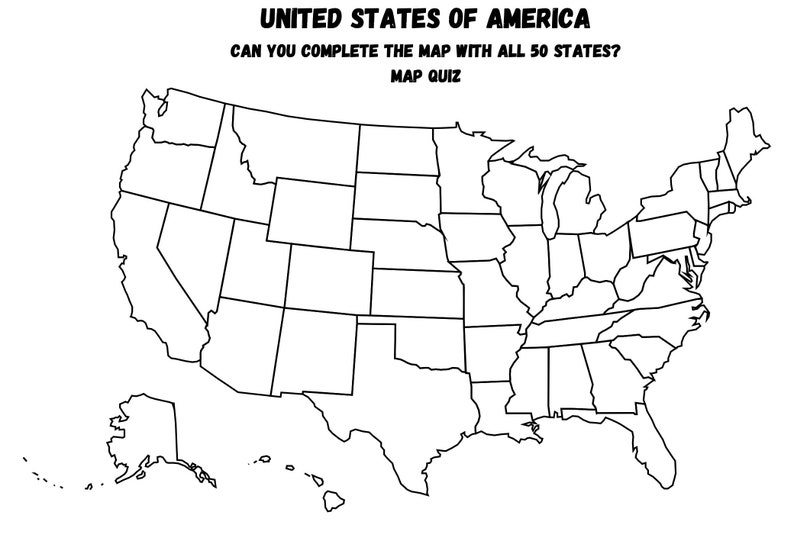 United States States Quiz Printable - Geography Test, Educational USA ...