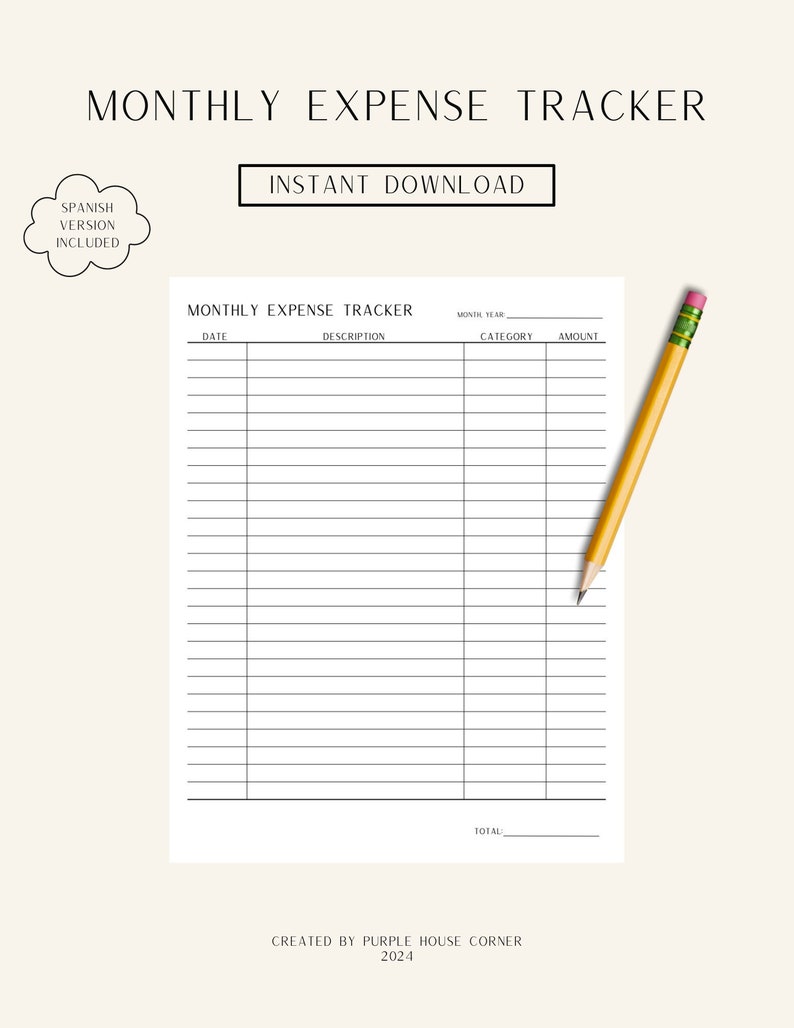 Monthly Expense Tracker Spending Tracker Expense Log Purchase Log ...