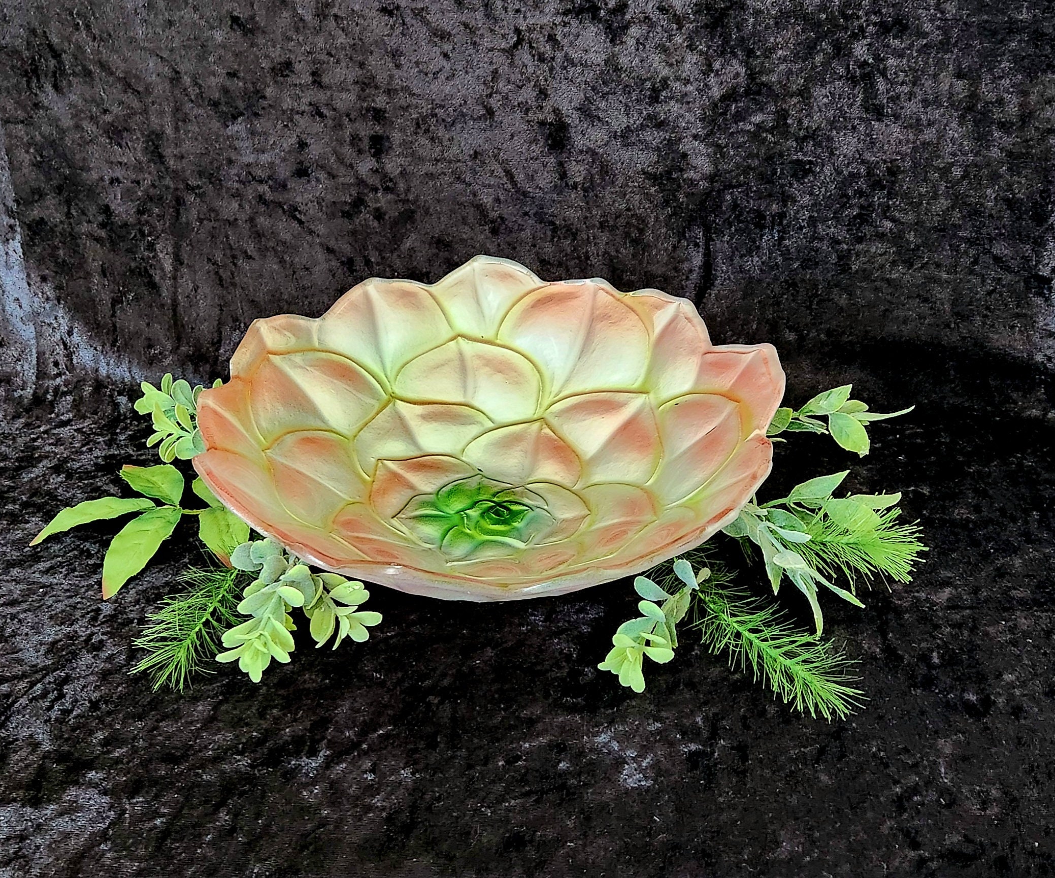 Lotus Shaped Reverse Paint Art Glass Bowl Vintage - Etsy