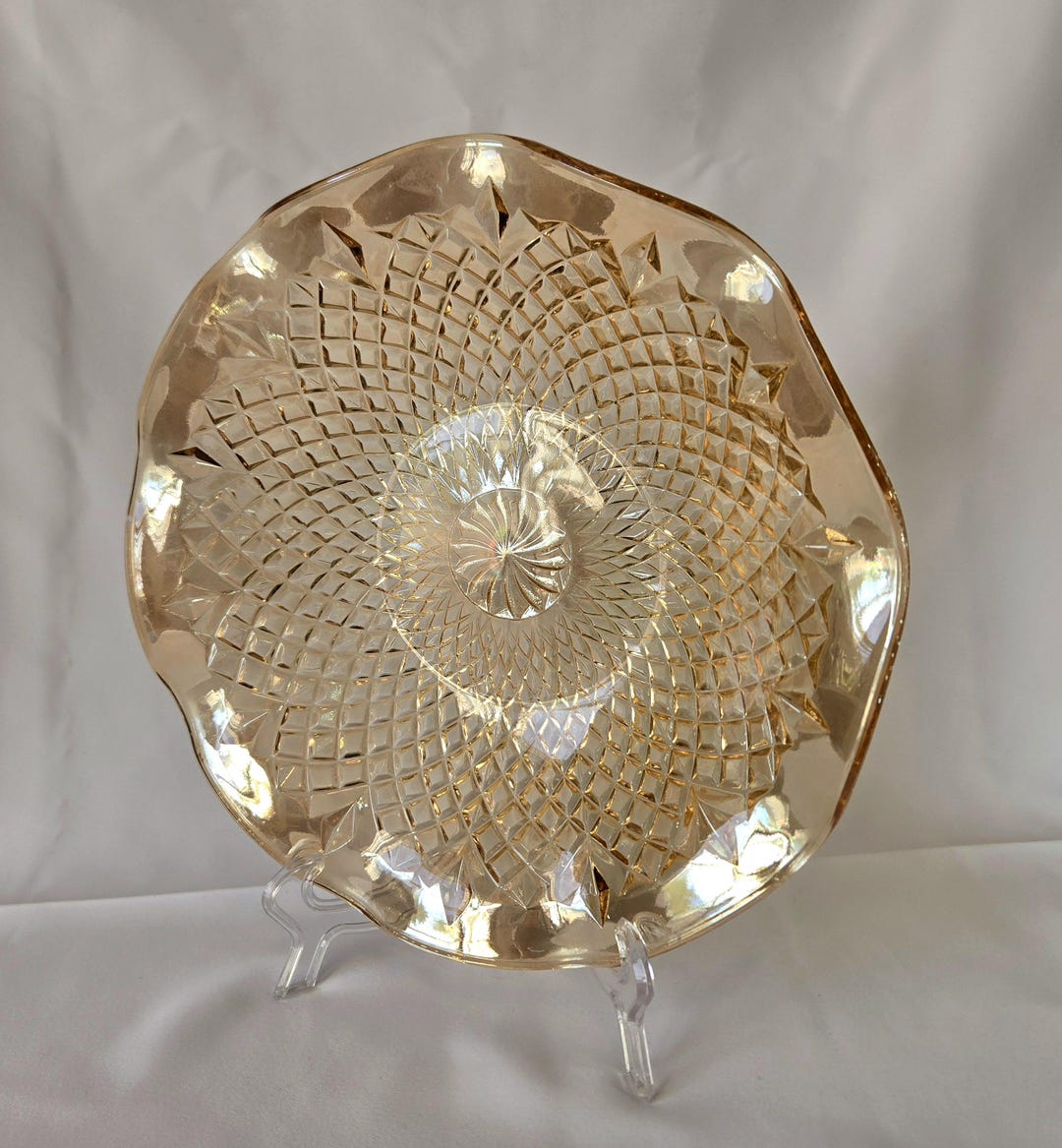 Marigold Northwood Carnival Glass Diamond Point Pinwheel Scalloped ...