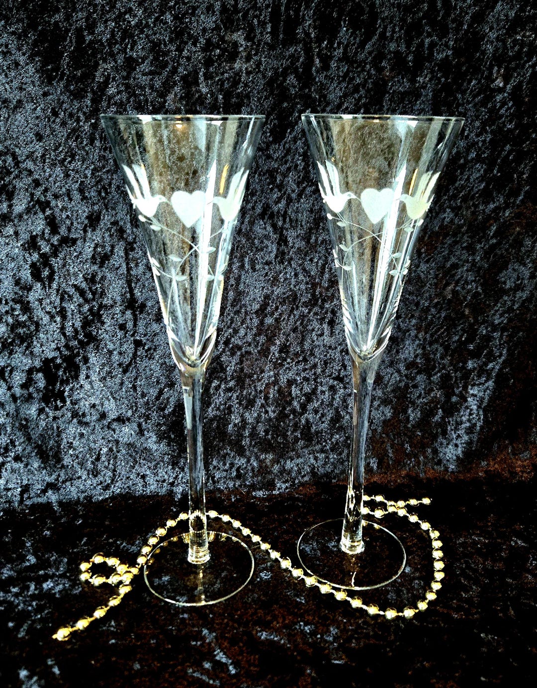 Laura Glass Lovebirds Etched Crystal Champagne Toasting Flutes SET OF 2 ...