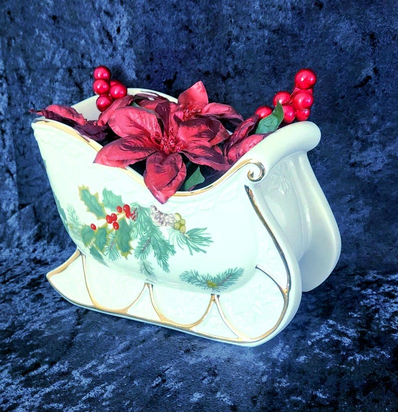 Mikasa Holiday Bloom Porcelain Christmas Sleigh Centerpiece Vintage - Etsy