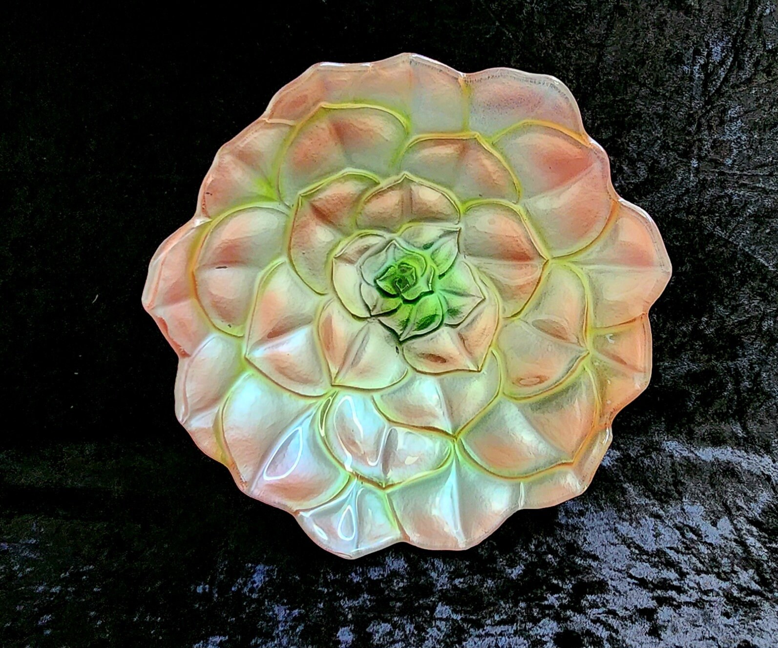 Lotus Shaped Reverse Paint Art Glass Bowl Vintage - Etsy