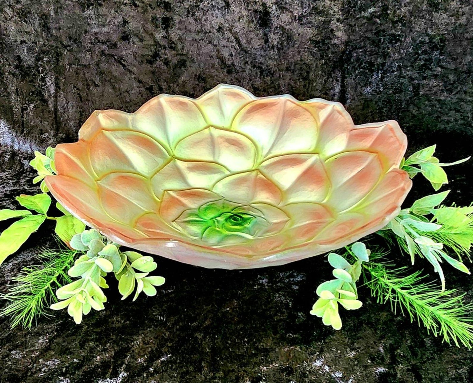 Lotus Shaped Reverse Paint Art Glass Bowl Vintage - Etsy