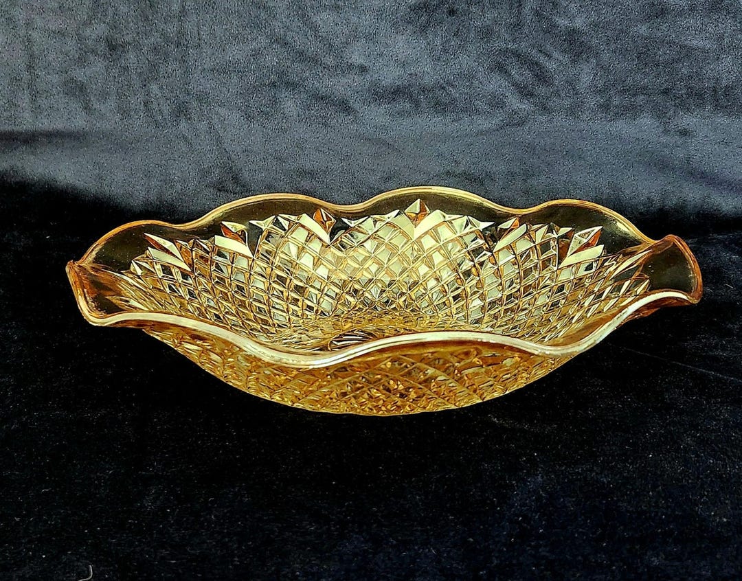 Marigold Carnival Glass by Northwood Diamond Point Pinwheel Scalloped ...