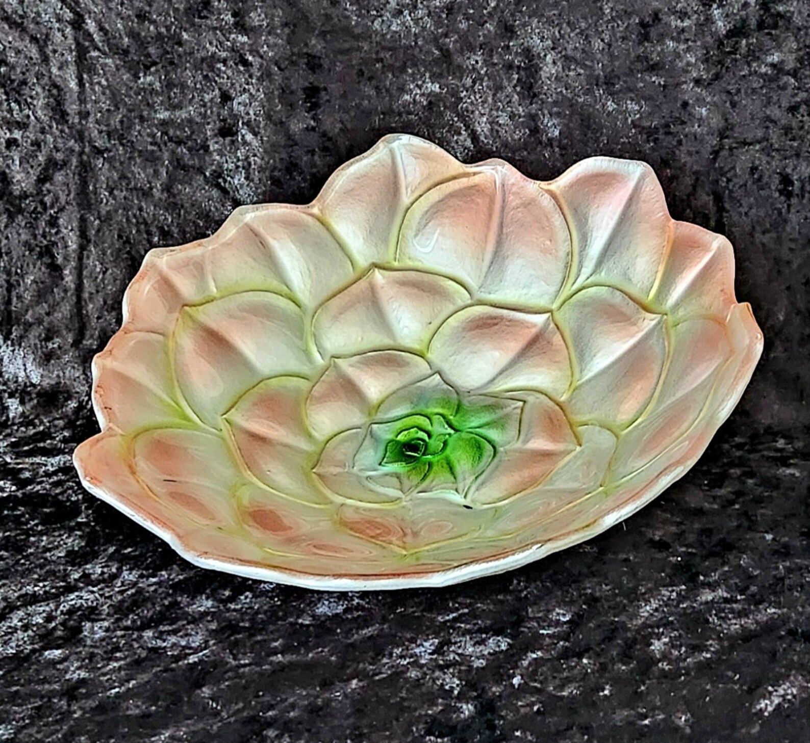 Lotus Shaped Reverse Paint Art Glass Bowl Vintage - Etsy