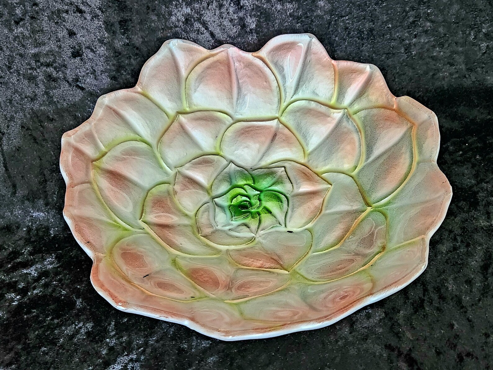 Lotus Shaped Reverse Paint Art Glass Bowl Vintage - Etsy