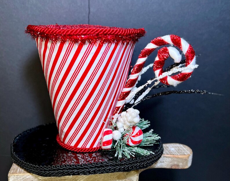 Regular Sequins Red and White Candy Cane Top Hat Accented With Black ...