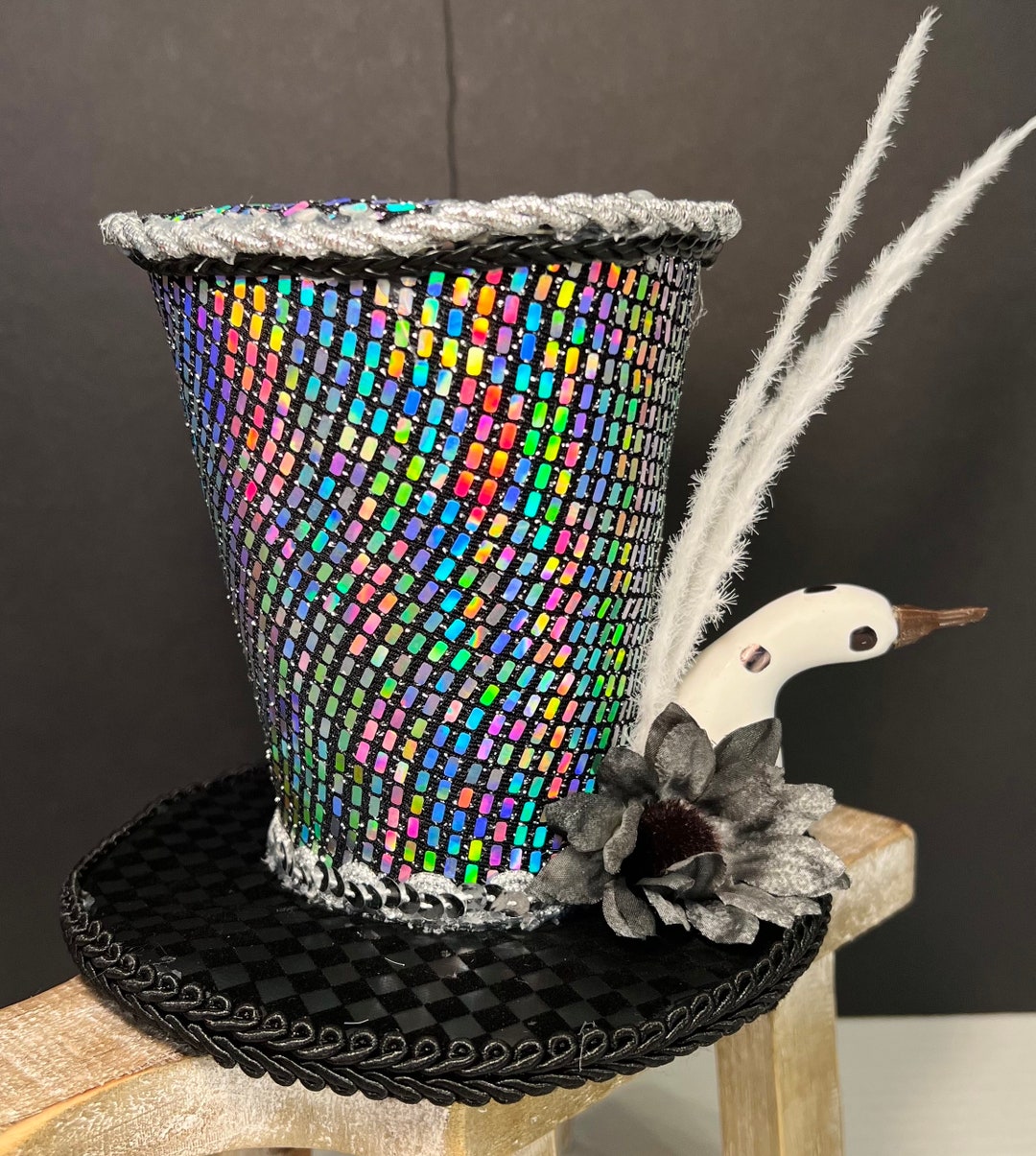 Disco Mini Top Hat. Embellished With Silver Accents, Spooky Floral ...
