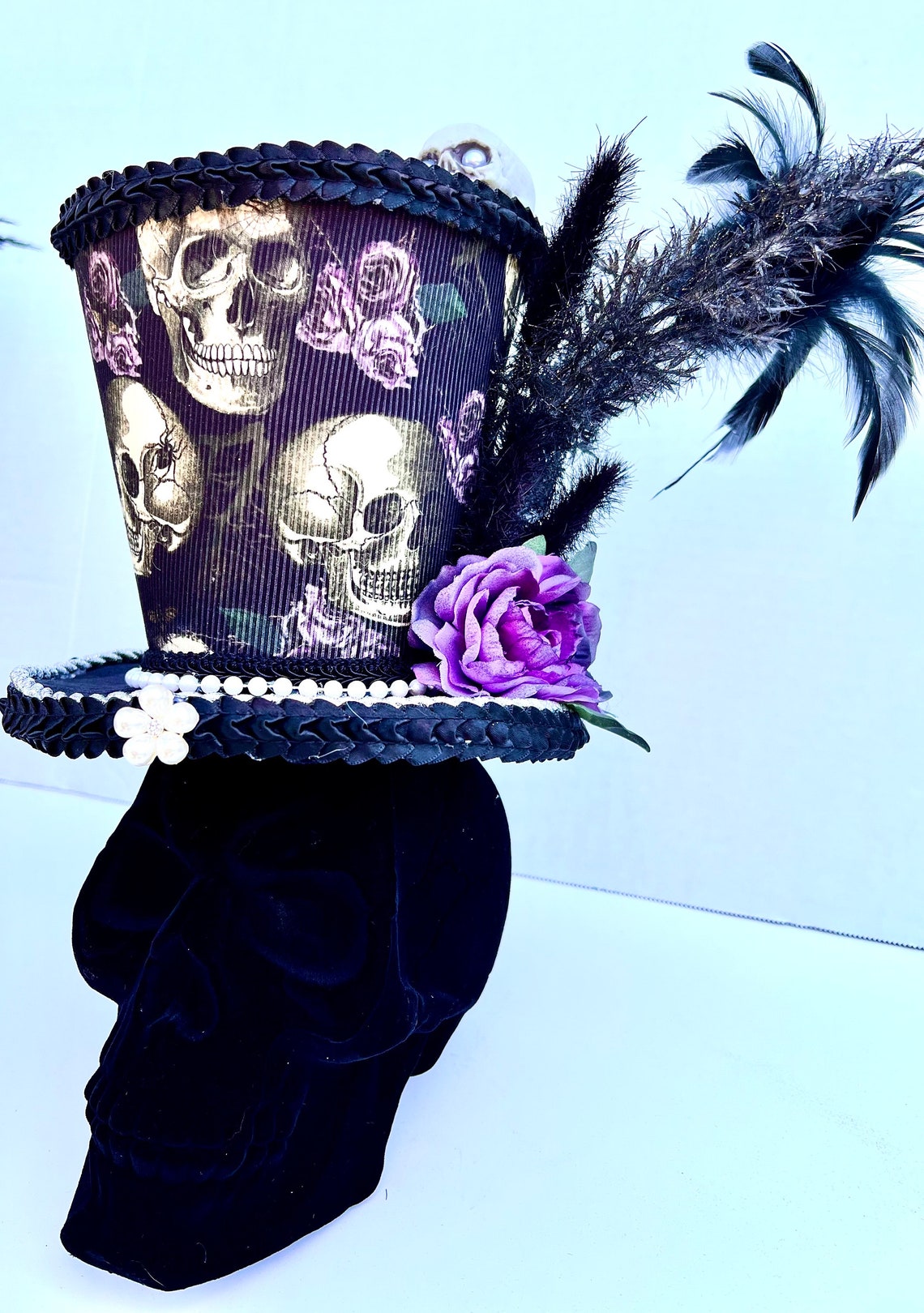 Black Velvet Top Hat. Embellished With Skull Bling Accents,and Crystal ...