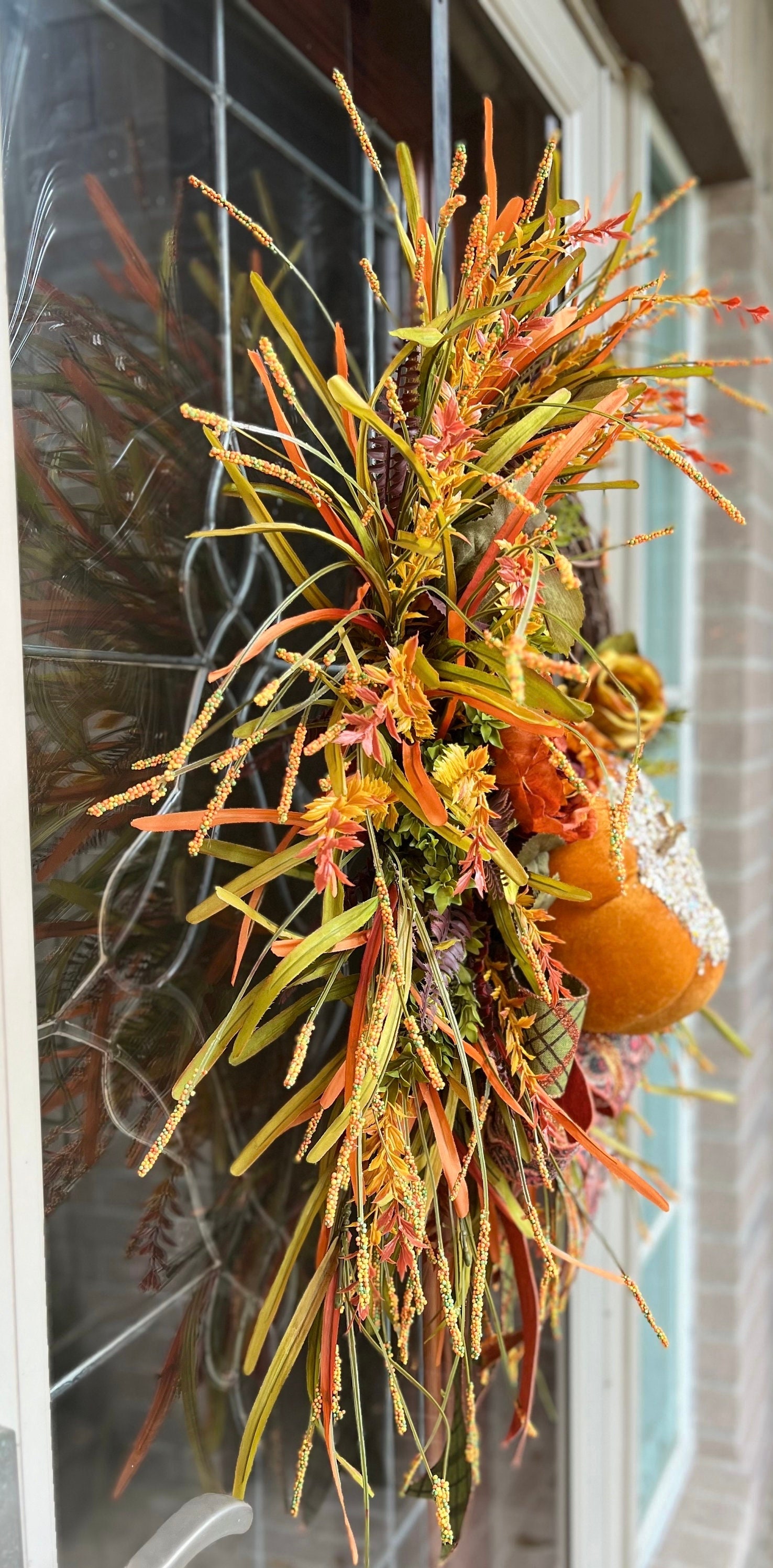 Large Fall Grapevine Wreath With Fancy Glittered Pumpkin, Autumn ...
