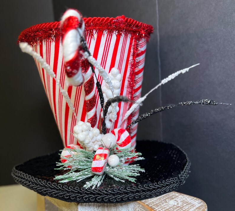 Regular Sequins Red and White Candy Cane Top Hat Accented With Black ...