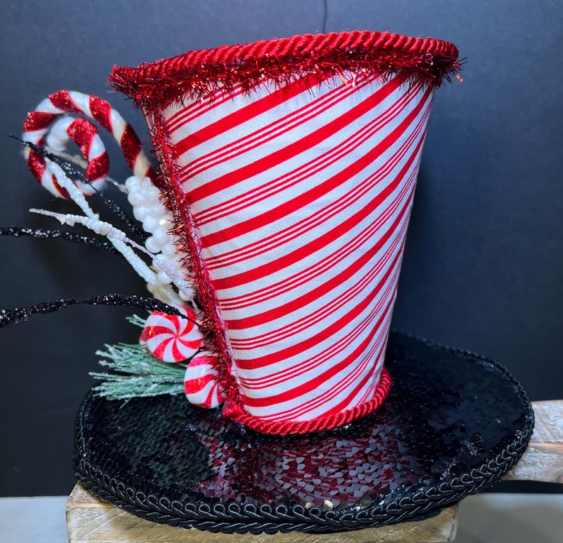 Regular Sequins Red and White Candy Cane Top Hat Accented With Black ...