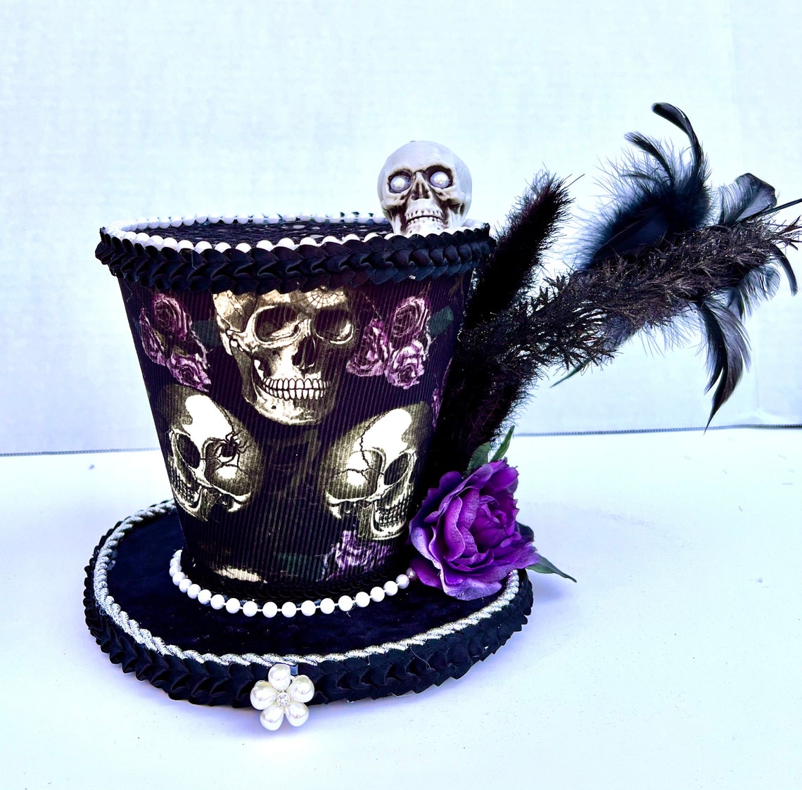 Black Velvet Top Hat. Embellished With Skull Bling Accents,and Crystal ...