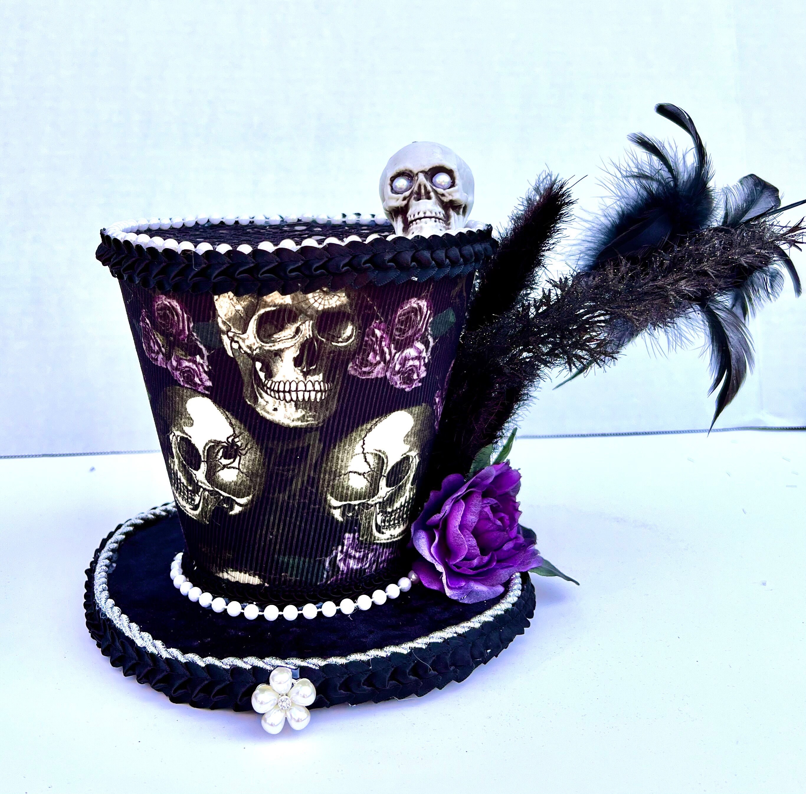 Black Velvet Top Hat. Embellished With Skull Bling Accents,and Crystal ...