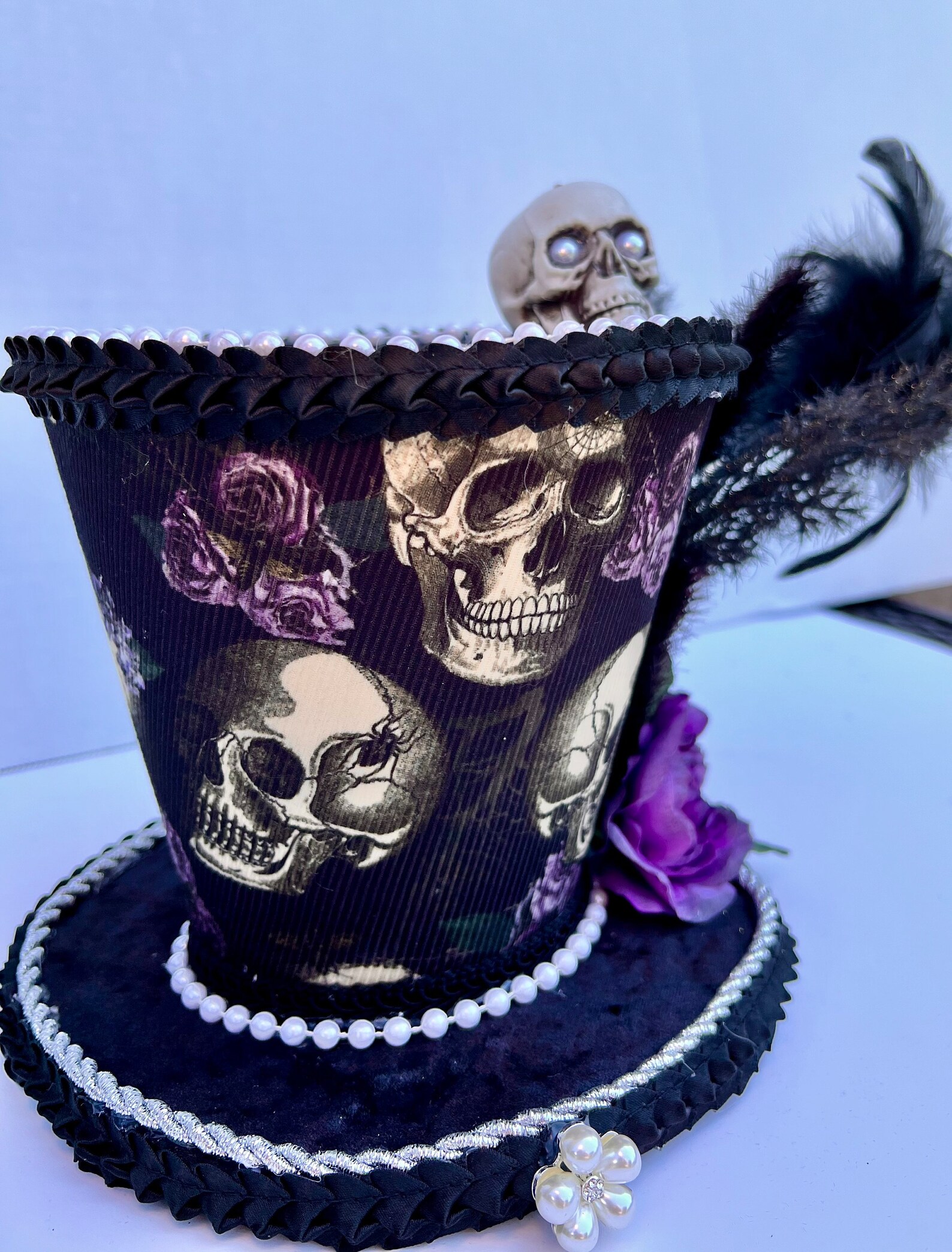 Black Velvet Top Hat. Embellished With Skull Bling Accents,and Crystal ...