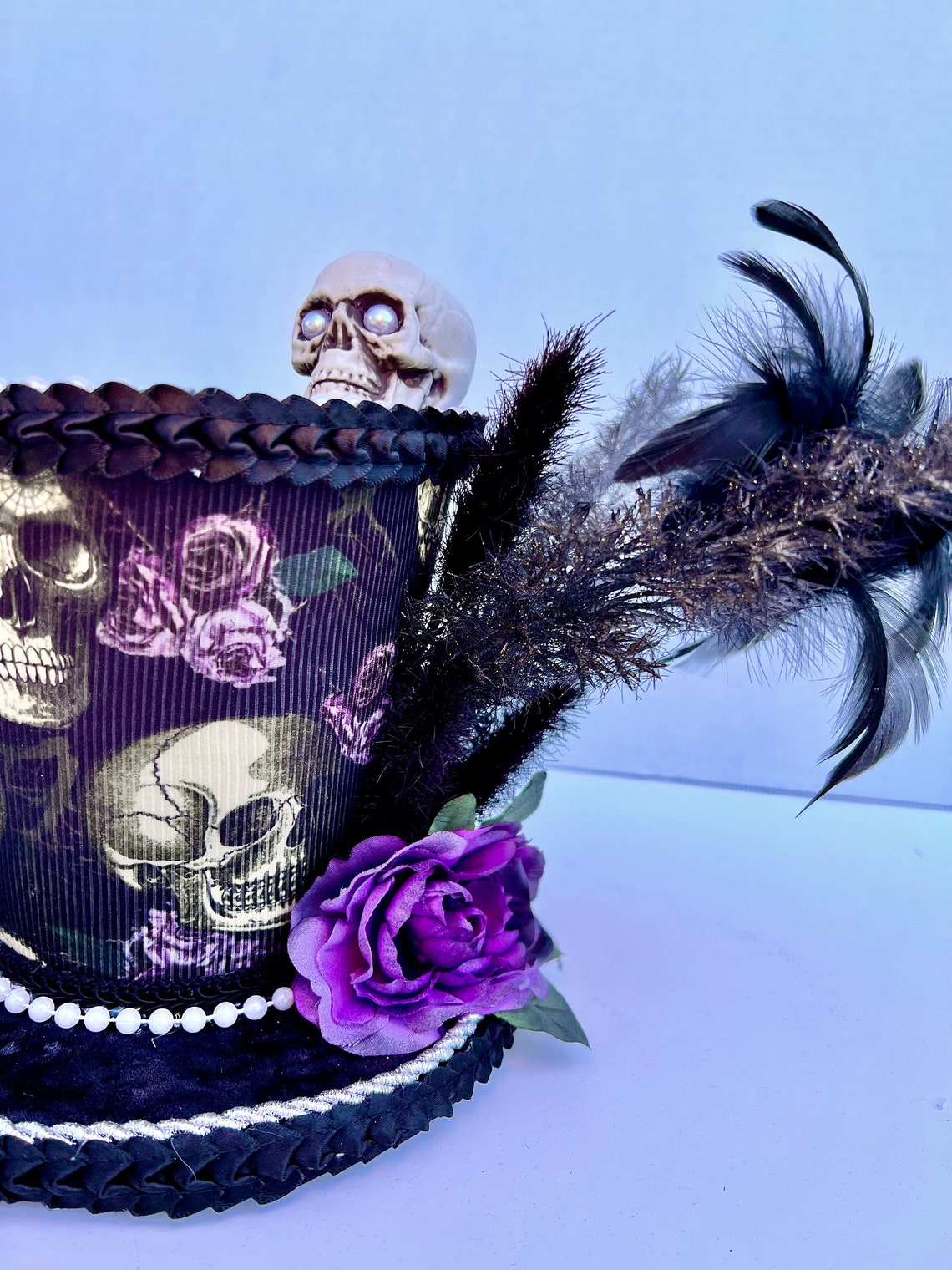 Black Velvet Top Hat. Embellished With Skull Bling Accents,and Crystal ...