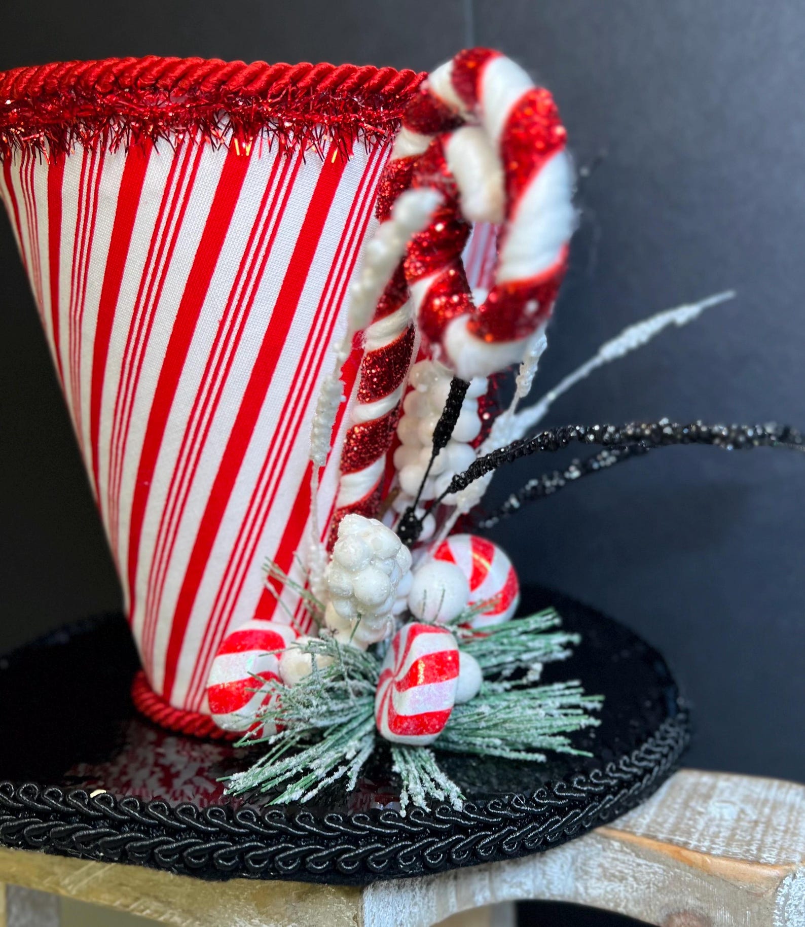 Regular Sequins Red and White Candy Cane Top Hat Accented With Black ...