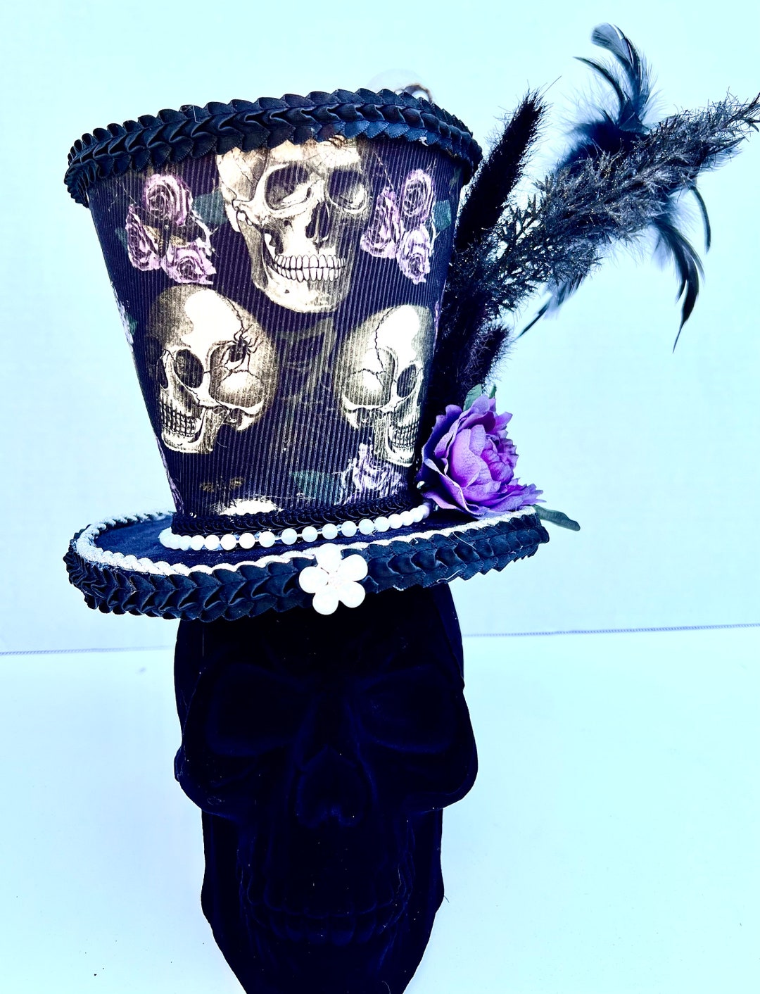 Black Velvet Top Hat. Embellished With Skull Bling Accents,and Crystal ...