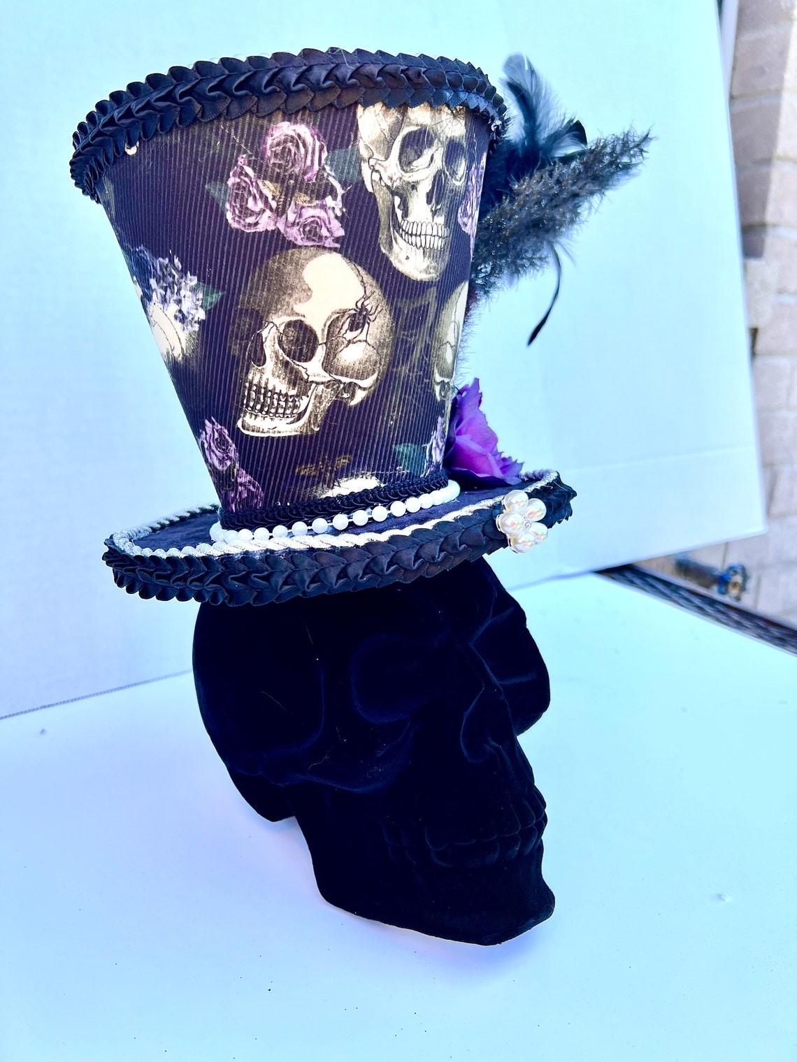 Black Velvet Top Hat. Embellished With Skull Bling Accents,and Crystal ...