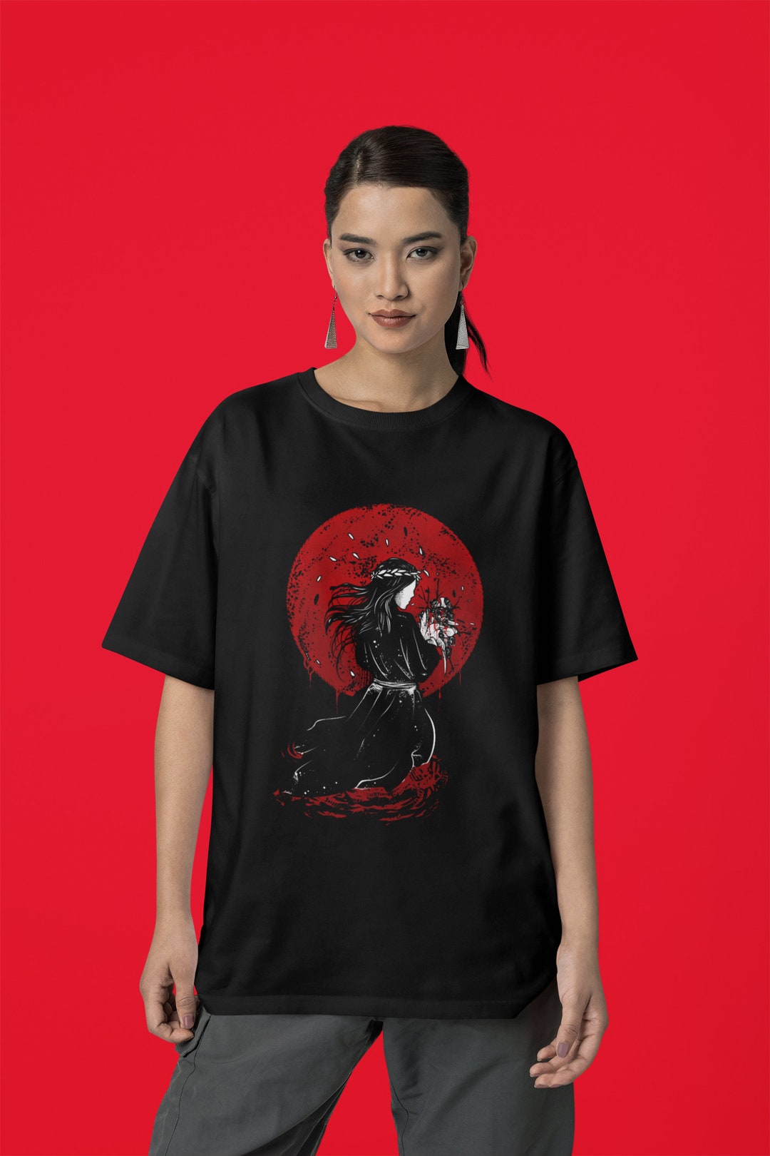 Lunar Blossom Oversized Graphic T-shirt for Unisex Men Women Graphic ...