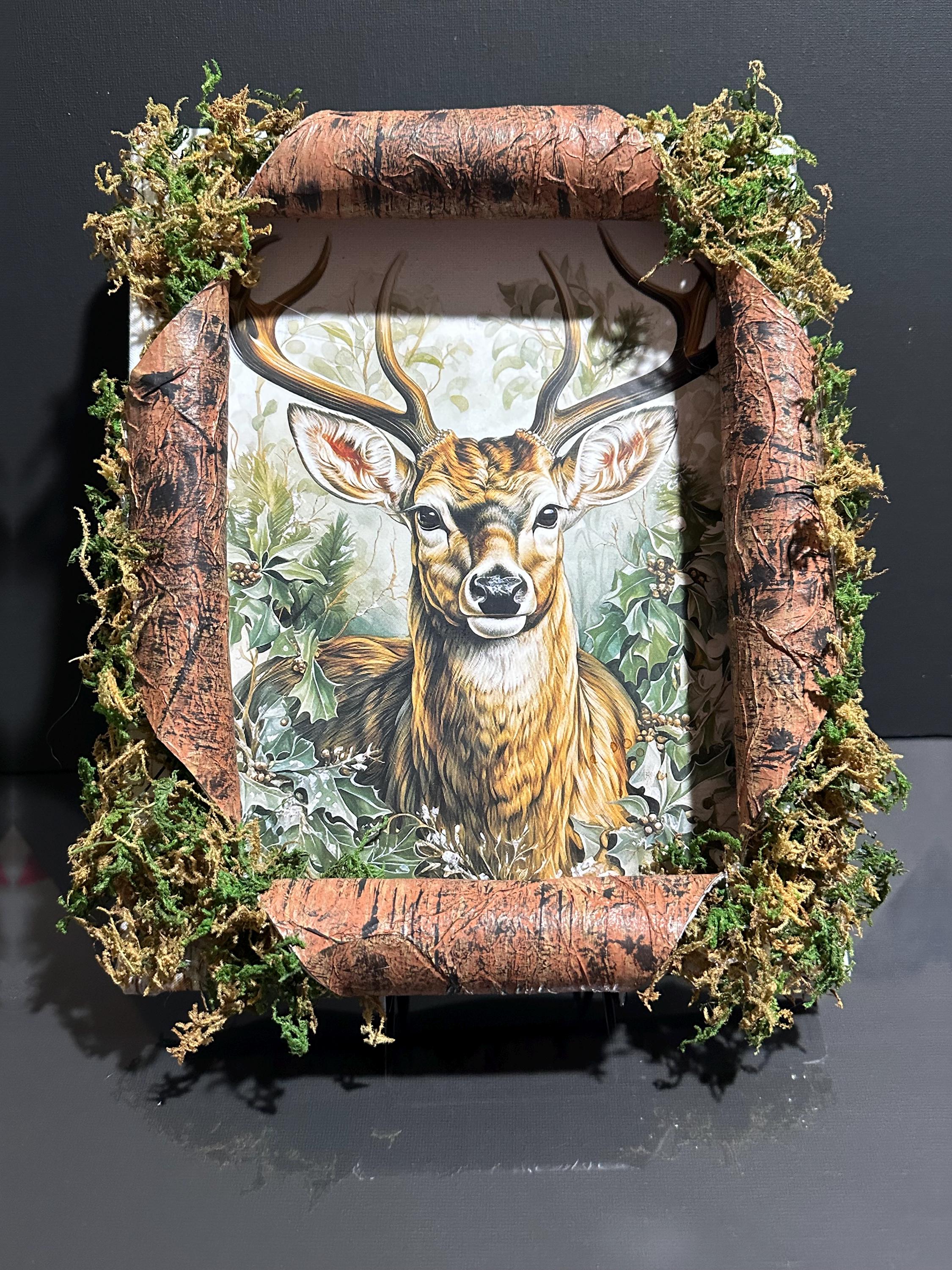 A "busted Canvas" 8x10 W/lights. A Buck (deer) in the Woods Surrounded ...