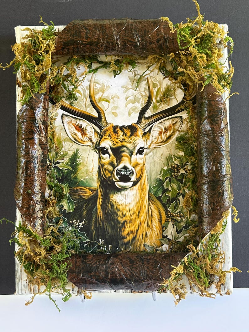 A "busted Canvas" 8x10 W/lights. A Buck (deer) in the Woods Surrounded ...
