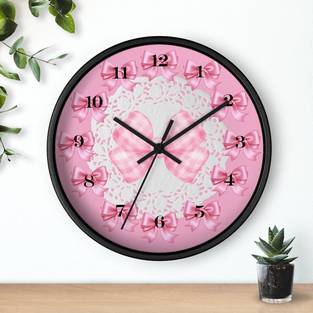 Custom Coquette Pink Ribbons & Bows Wall Clock, Choose Frame and Hands ...