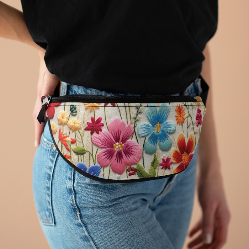 Wildflowers Faux Embroidery Fabric Fanny Pack, Gothic Cottagecore ...