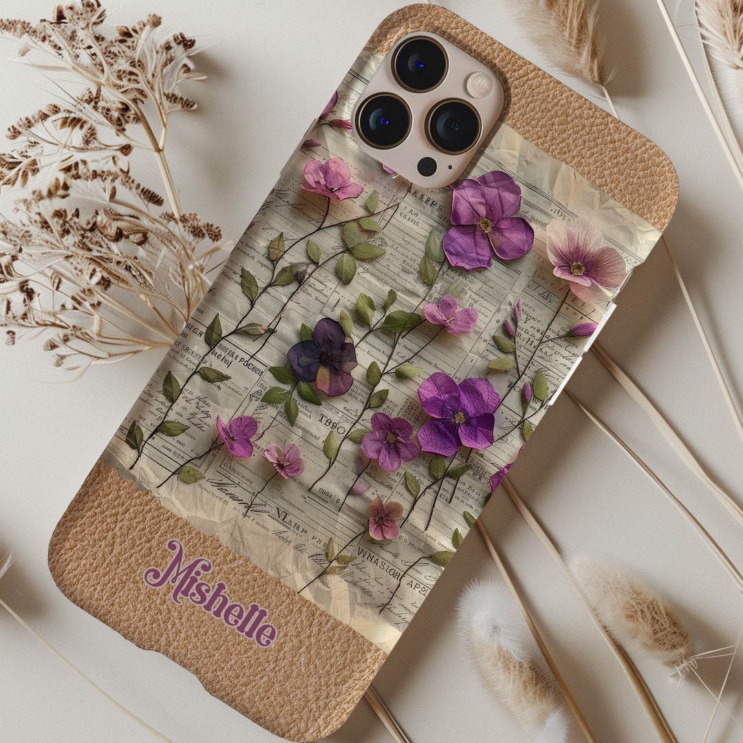 Personalized Wild Violet Flowers Embroidered Look Phone Case , Custom ...