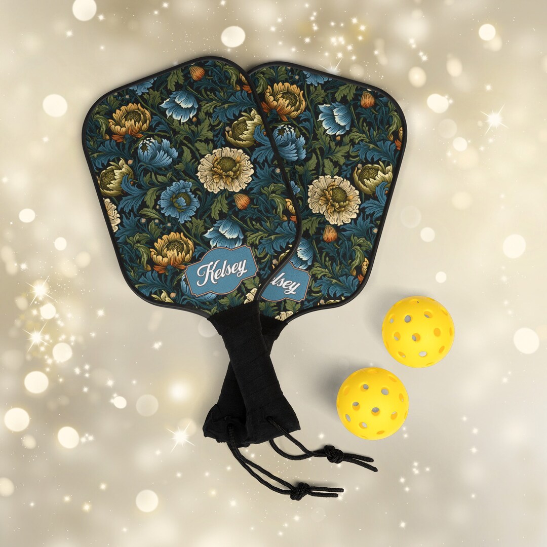 Custom Blue Floral Pickleball Paddle Set 2 Personalized Double Sided ...