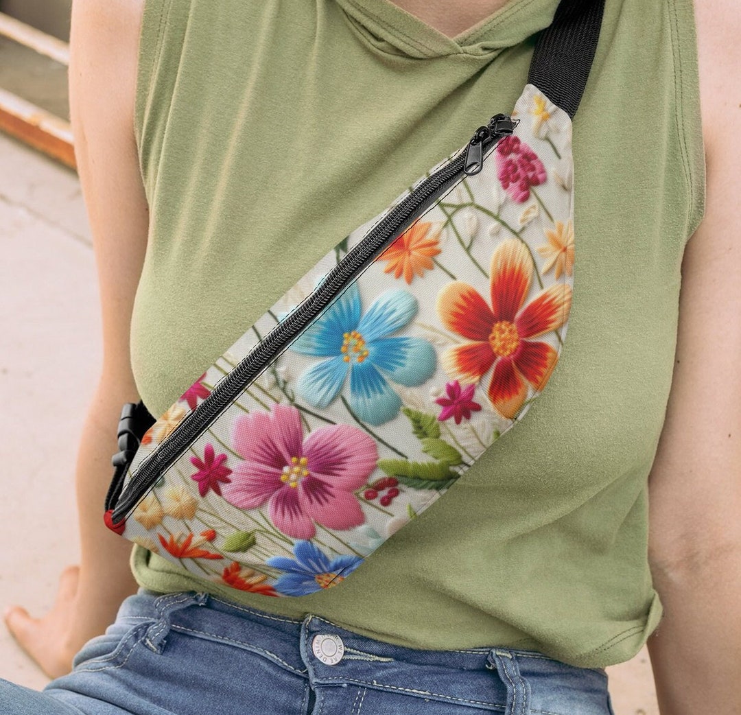 Wildflowers Faux Embroidery Fabric Fanny Pack, Gothic Cottagecore ...