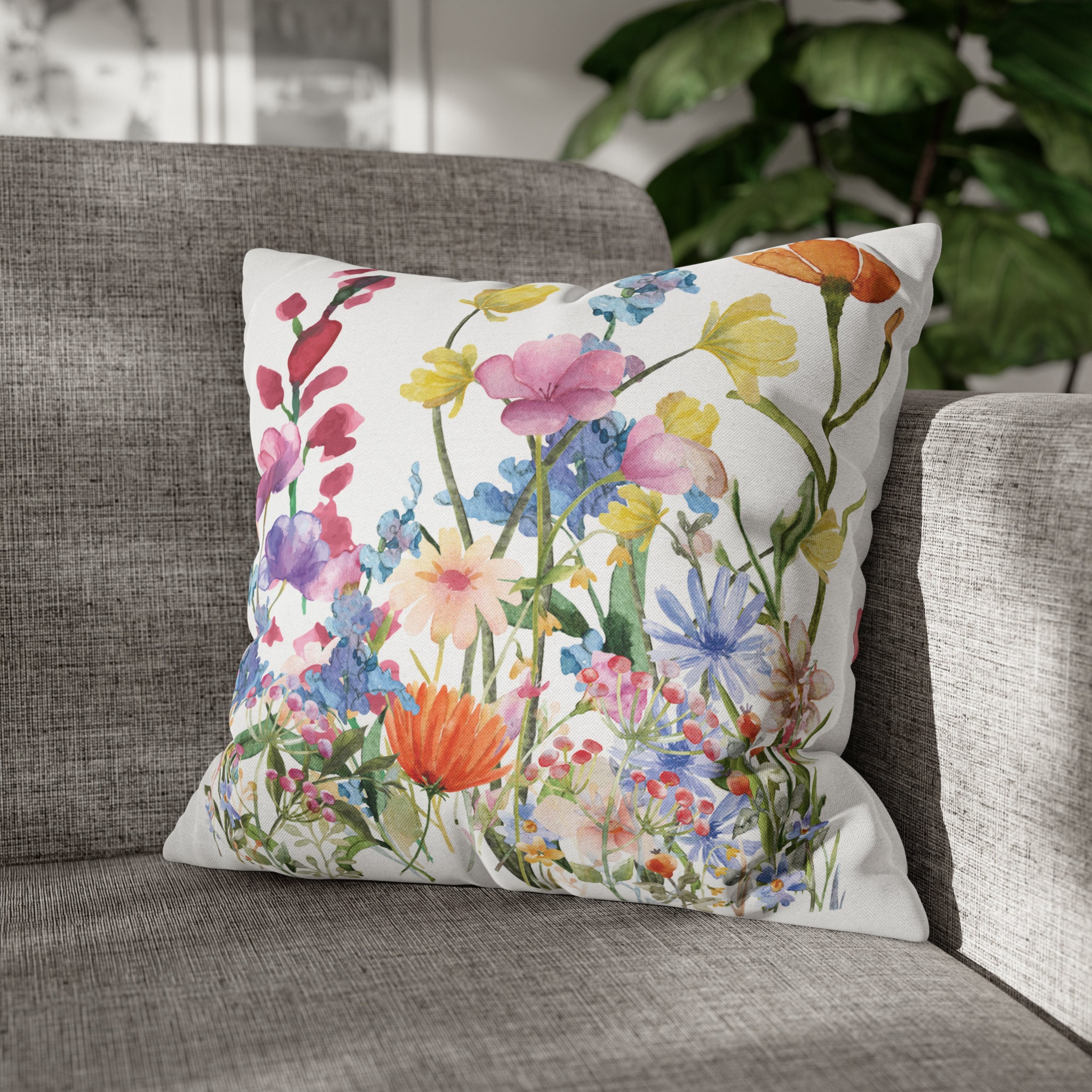 Colorful Meadow Wildflowers Cottagecore Pillow, Floral Accent Pillow ...