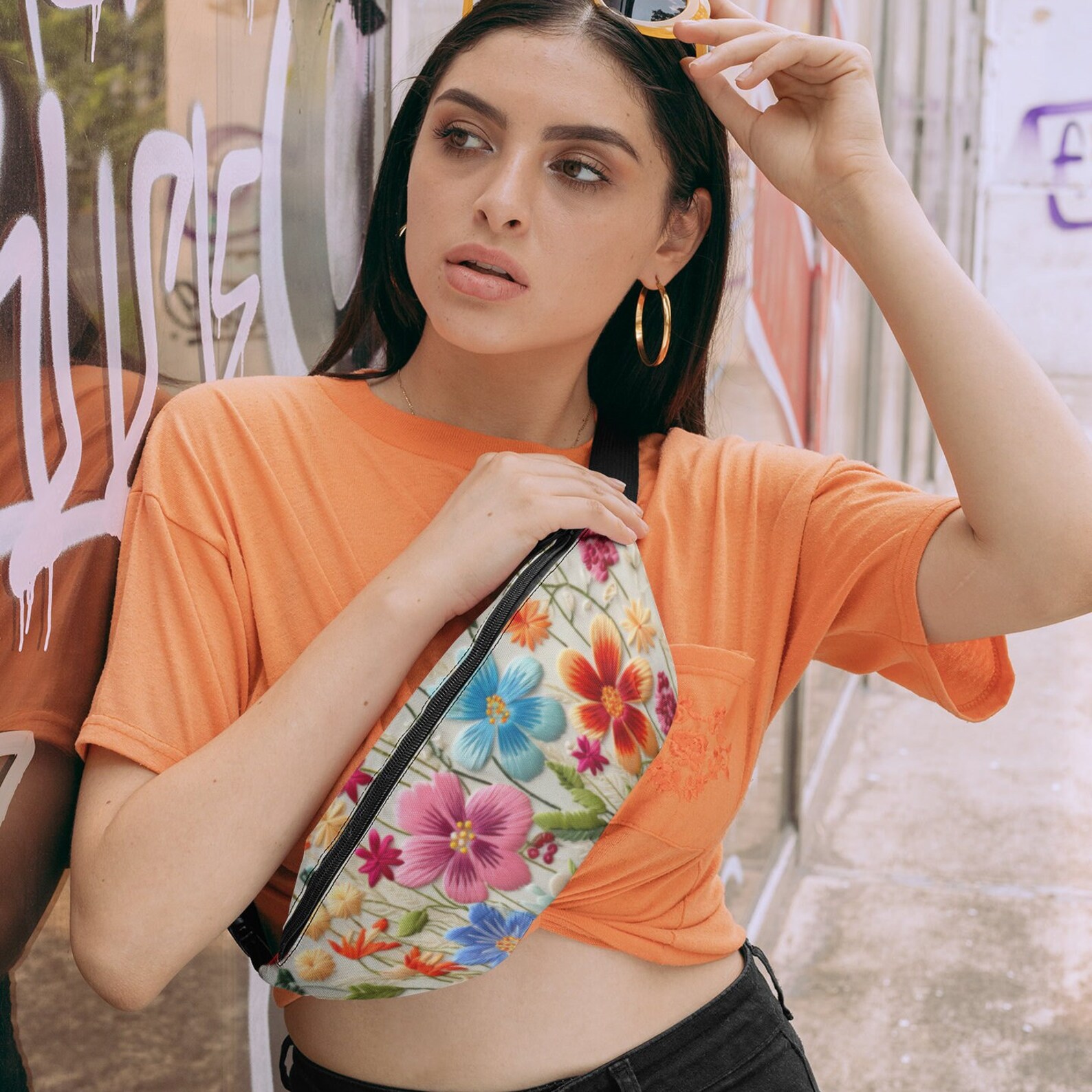 Wildflowers Faux Embroidery Fabric Fanny Pack, Gothic Cottagecore ...