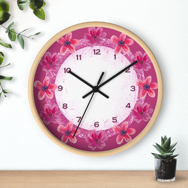 Custom Coquette Pink Retro Flowers Wall Clock, Choose Frame and Hands ...