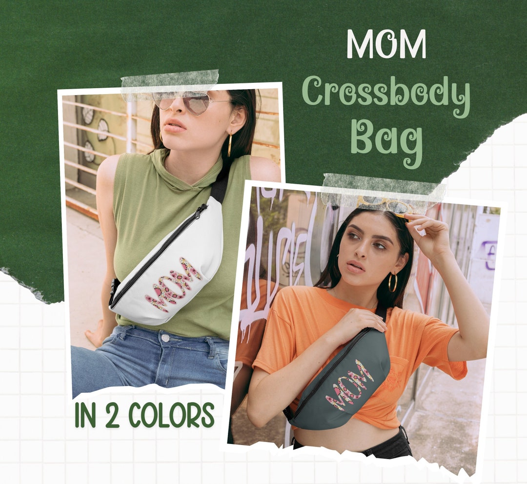 Mom Pink Floral Typography Fabric Fanny Pack, Gray, Crossbody Bag ...