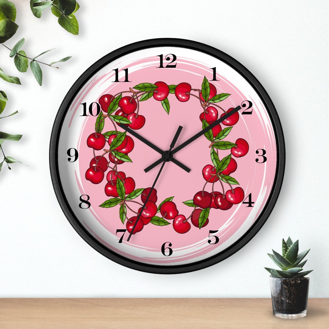 Custom Coquette Cherries Wall Clock, Choose Frame and Hands Color ...