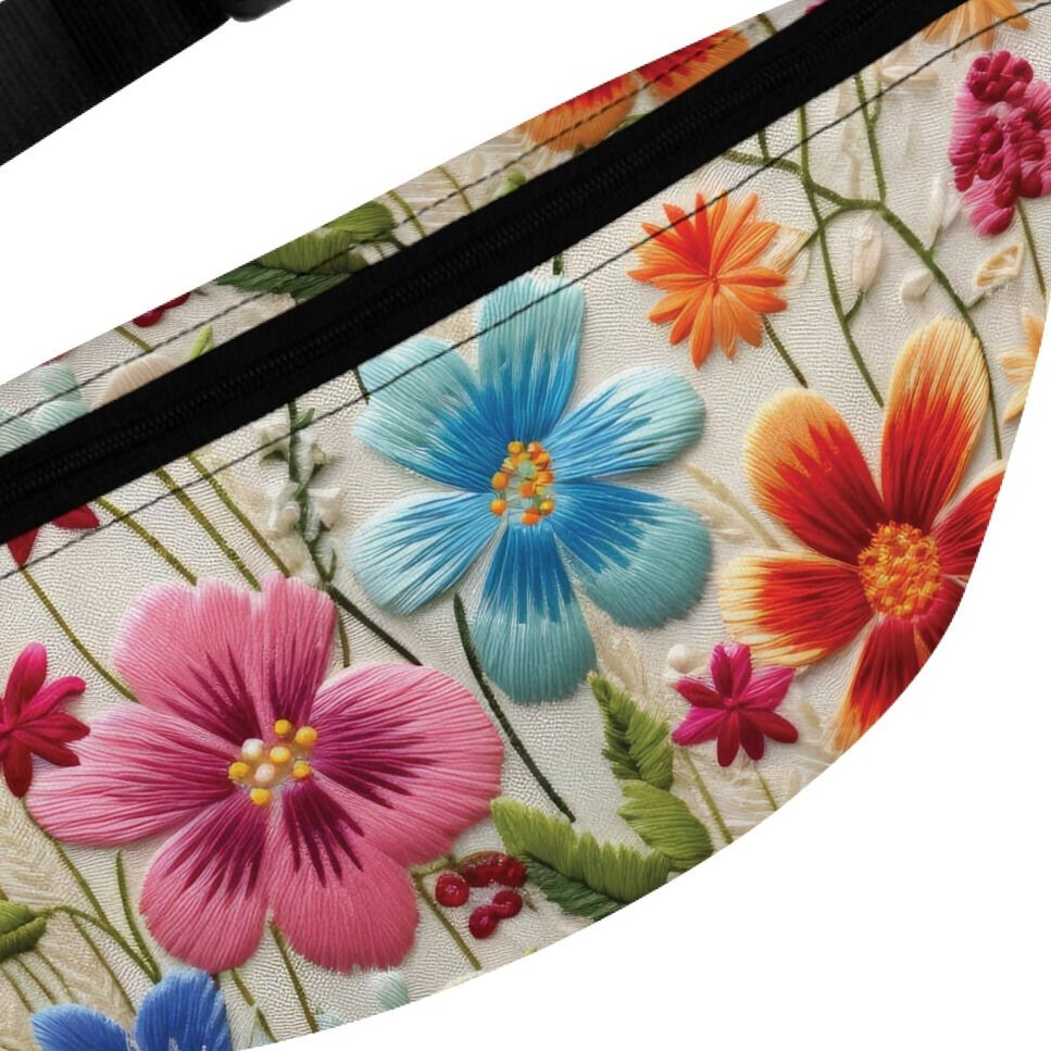 Wildflowers Faux Embroidery Fabric Fanny Pack, Gothic Cottagecore ...
