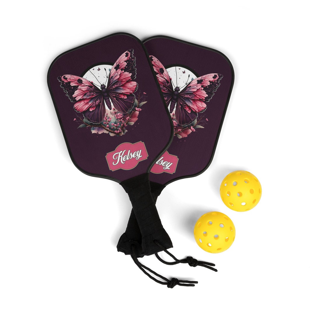 Custom Pink Butterfly Pickleball Paddle Set 2 Personalized Double Sided ...
