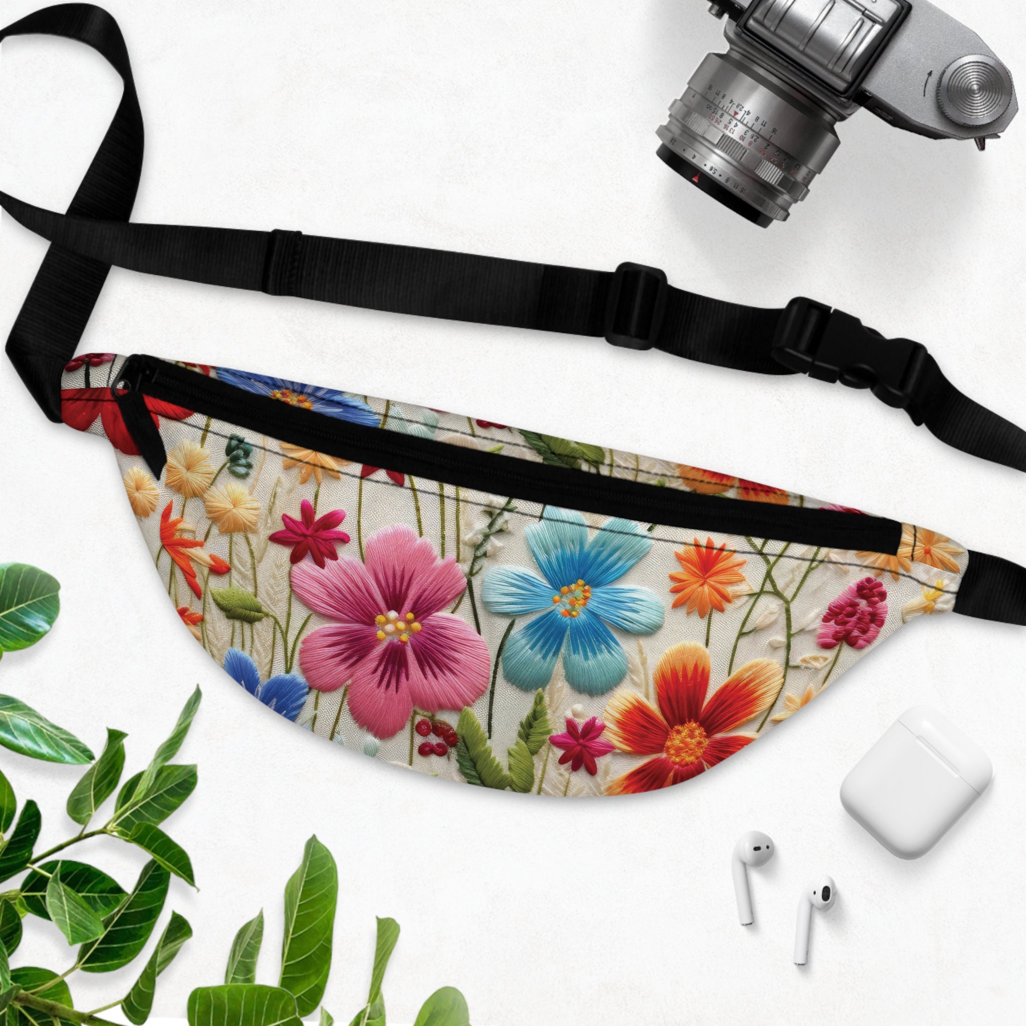 Wildflowers Faux Embroidery Fabric Fanny Pack, Gothic Cottagecore ...