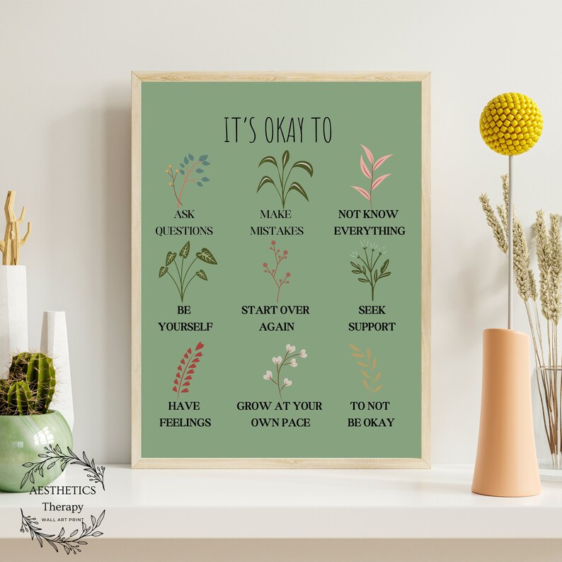 It's Okay to Self Care Art Mental Health Art Digital Mindfulness Poster ...